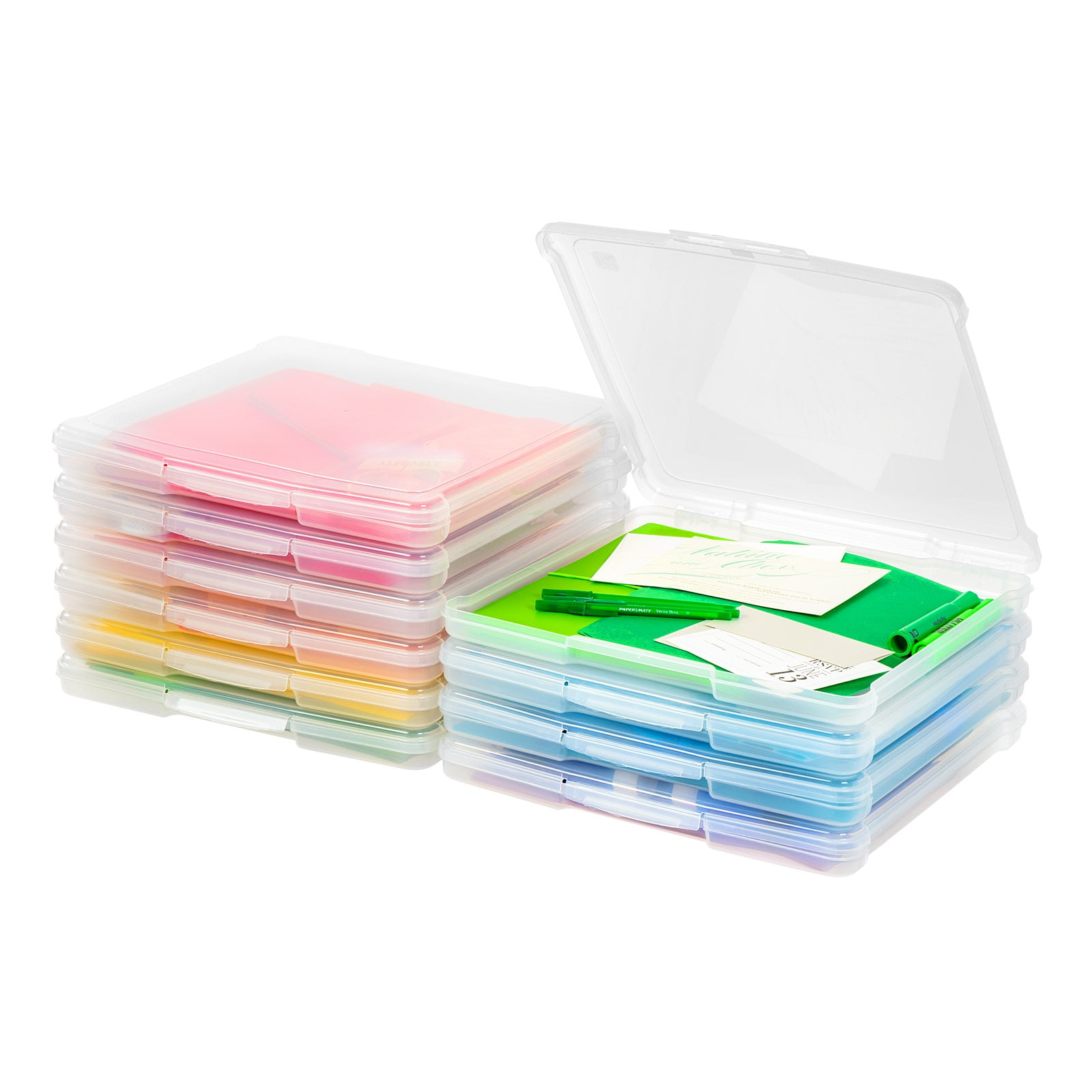 "IRIS USA Craft Storage Boxes, 10 Pack 12"" x 12"" Clear Plastic Slim ...