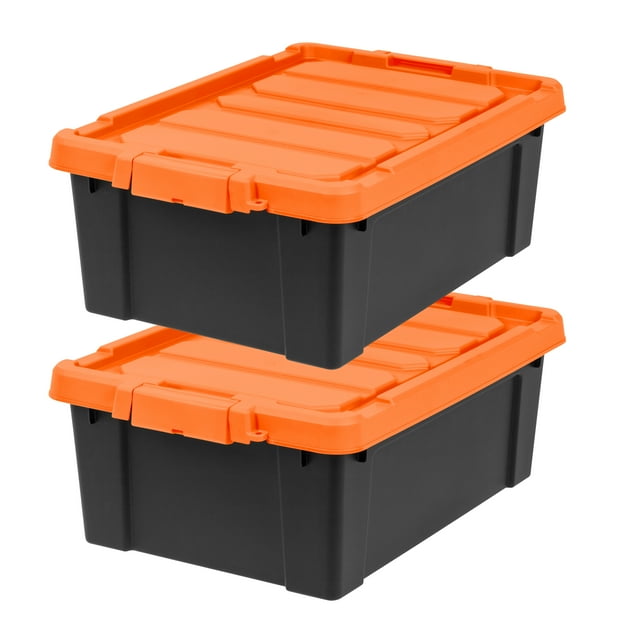 IRIS USA 11 Gallon Locking Storage Totes, 2 Pack - Orange Lid, Heavy ...