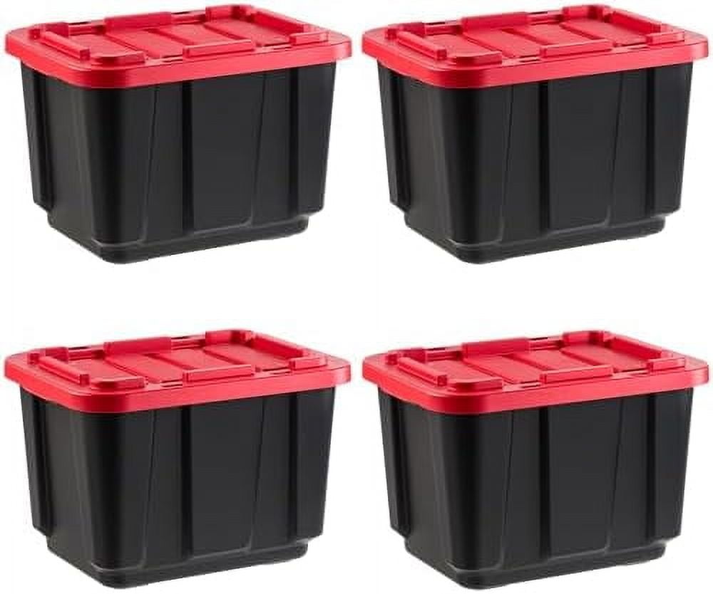 IRIS USA 12 Gallon Heavy Duty Truck Bed Toolbox Storage Tote Bins with Lids, 4 Pack - Made in ...