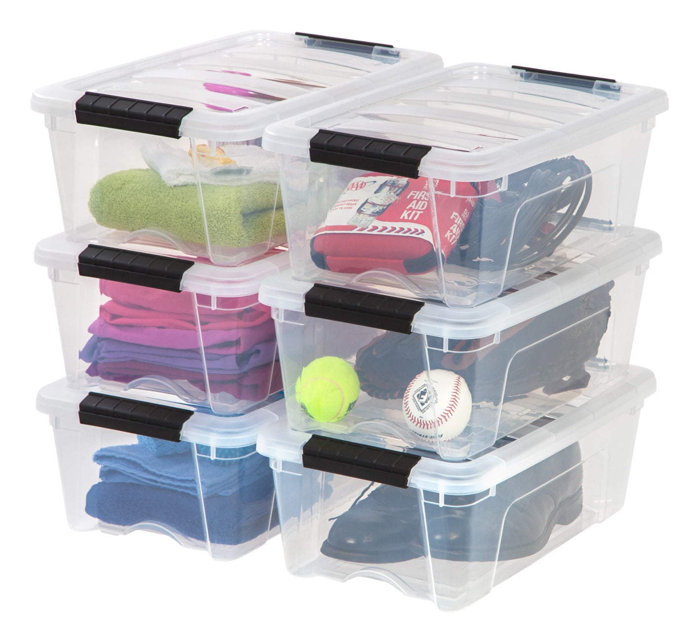 Iris Usa 13 Qt Stackable Plastic Storage Bins With Lids 6 Pack Clear