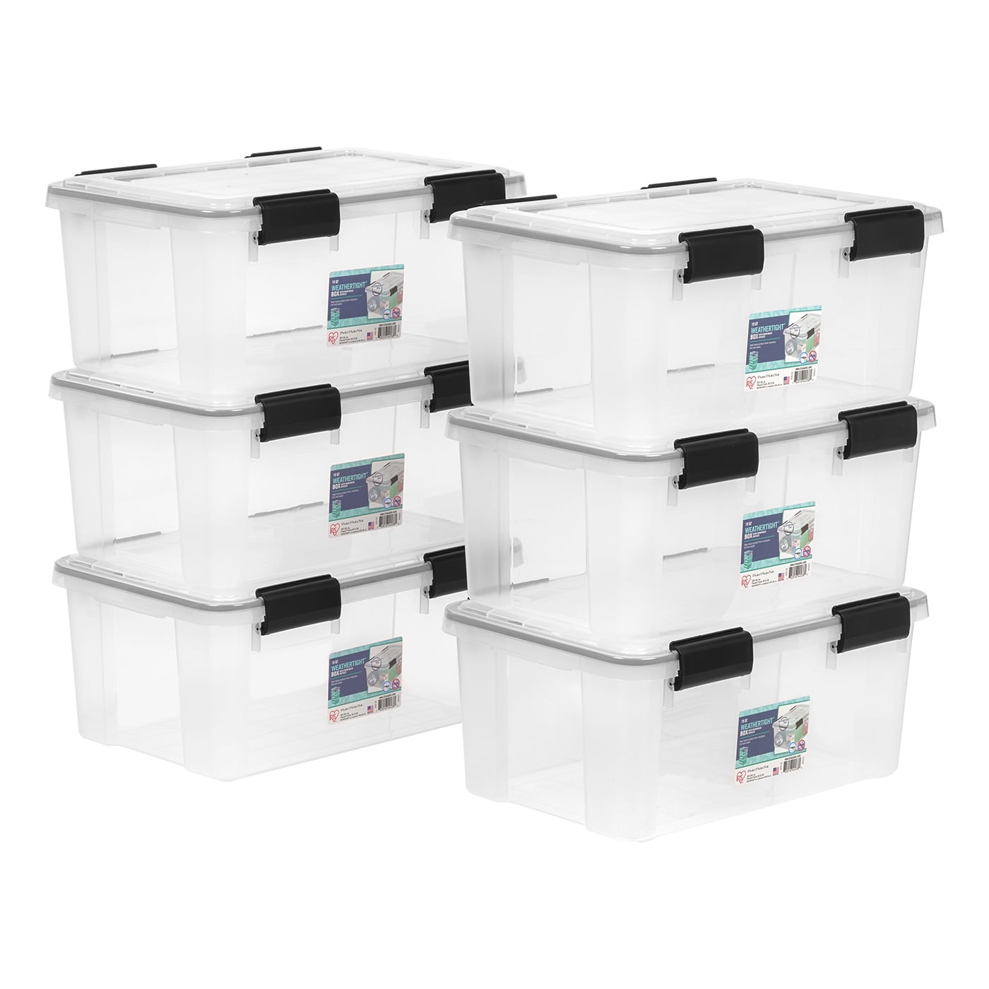 IRIS USA 19 Qt Weatherproof Storage Box with Gasket Seal Lid, 6 Pack ...