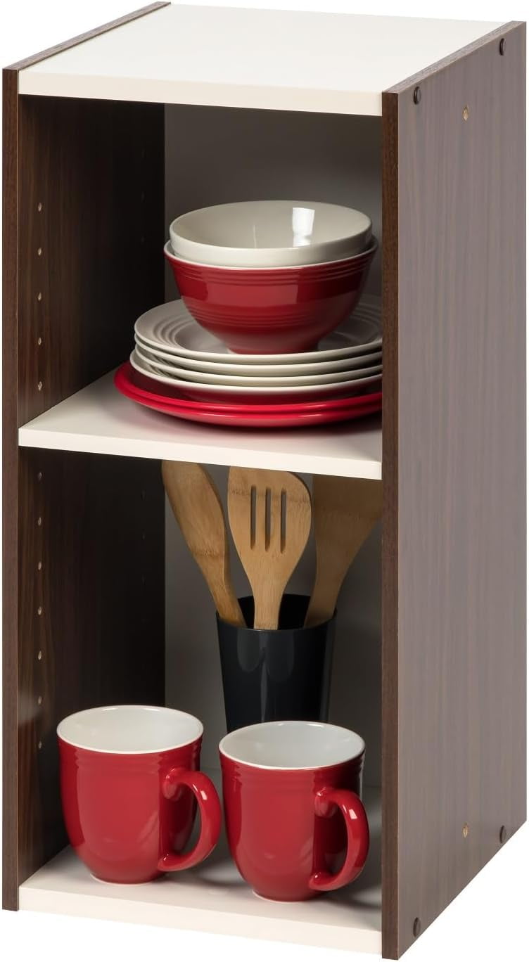 IRIS 2 Shelf 12" Adjustable Cube Organizer, Space Saving, Walnut Brown ...