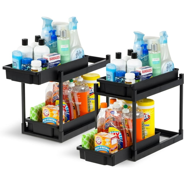 IRIS USA 2-Tier Under Sink Organizer, 2 Pack, Storage with Sliding ...