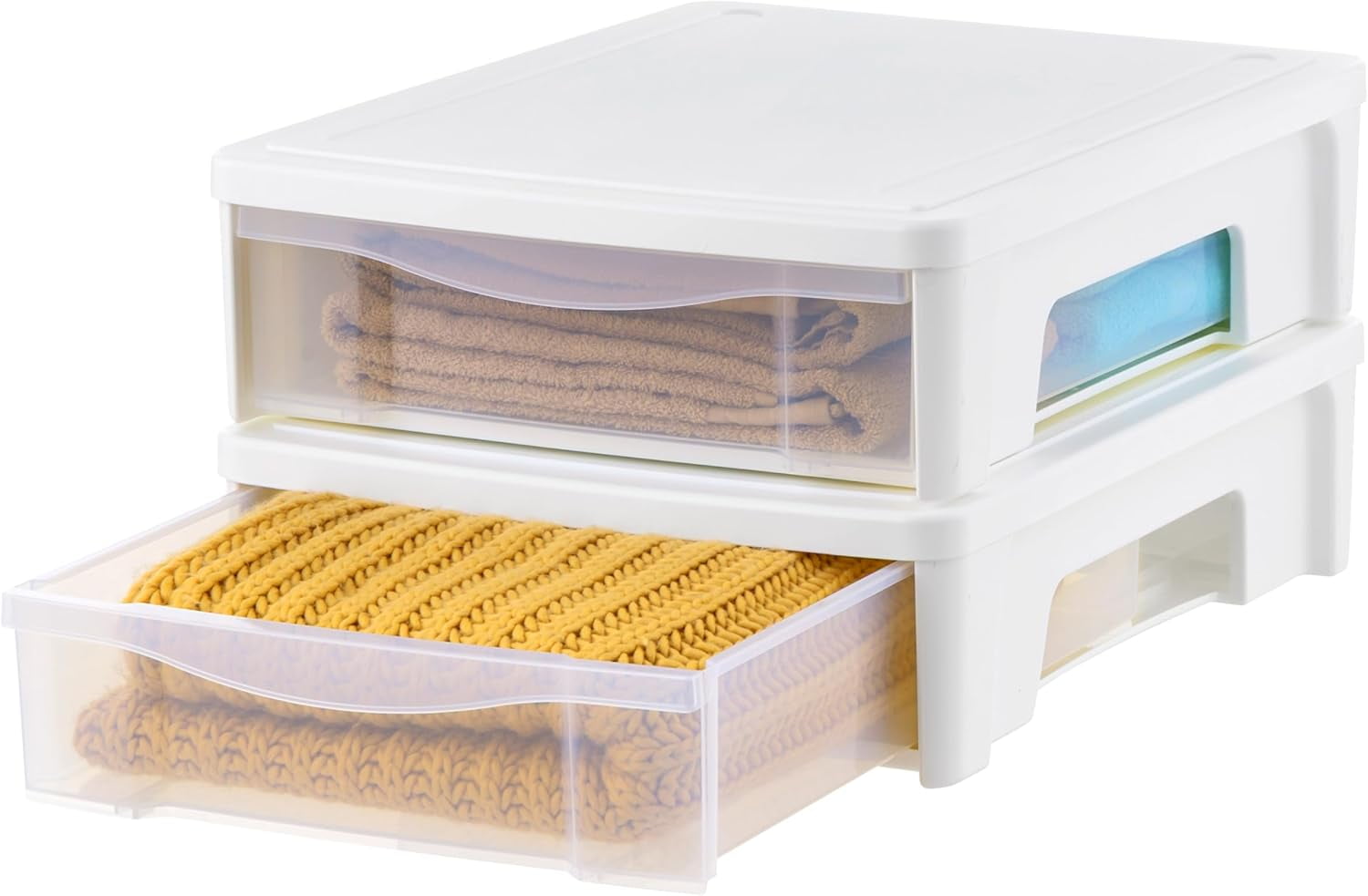 IRIS USA 22 Qt Underbed Storage Stackable Organizer Bin Container with Sliding Drawer, 2 Pack ...