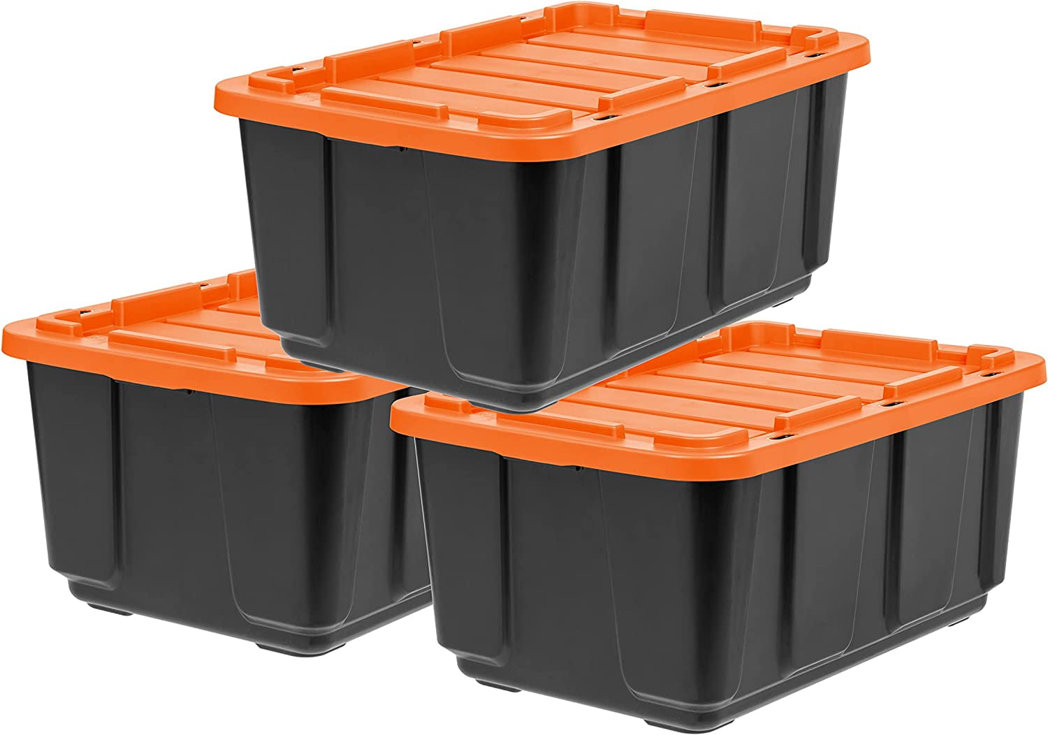 IRIS USA 27 Gallon Heavy Duty Truck Bed Toolbox Storage Tote Bins with Lids, 3 Pack - Made in ...