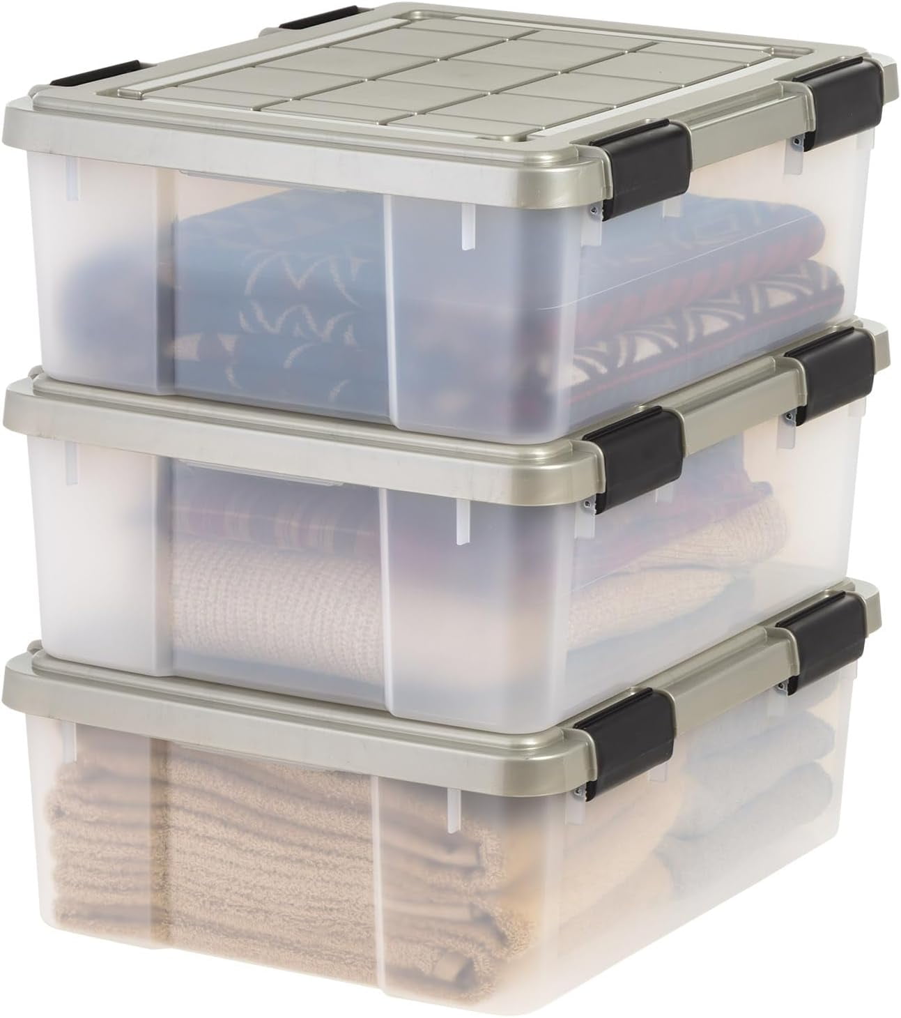 IRIS 27 Qt Storage Bins with Gasket Seal Lid, Clear/Chrome, 3Pk ...