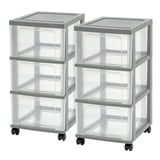 IRIS 3-Drawer Narrow Plastic Storage Drawer Cart, Gray, Set of 2 ...