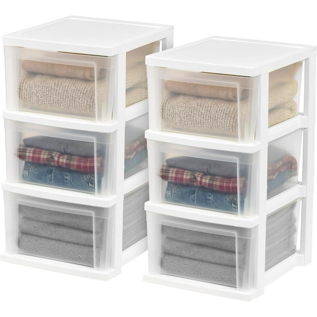 IRIS USA 3-Drawer Plastic Storage Dresser, 2-Pack, Standing Organizer ...
