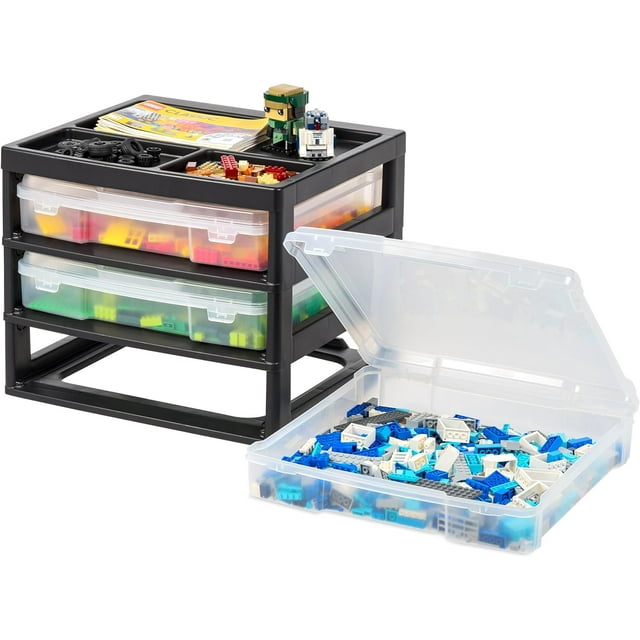 IRIS USA 3 Drawers Scrapbook Plastic Storage Unit with Organizer Top ...
