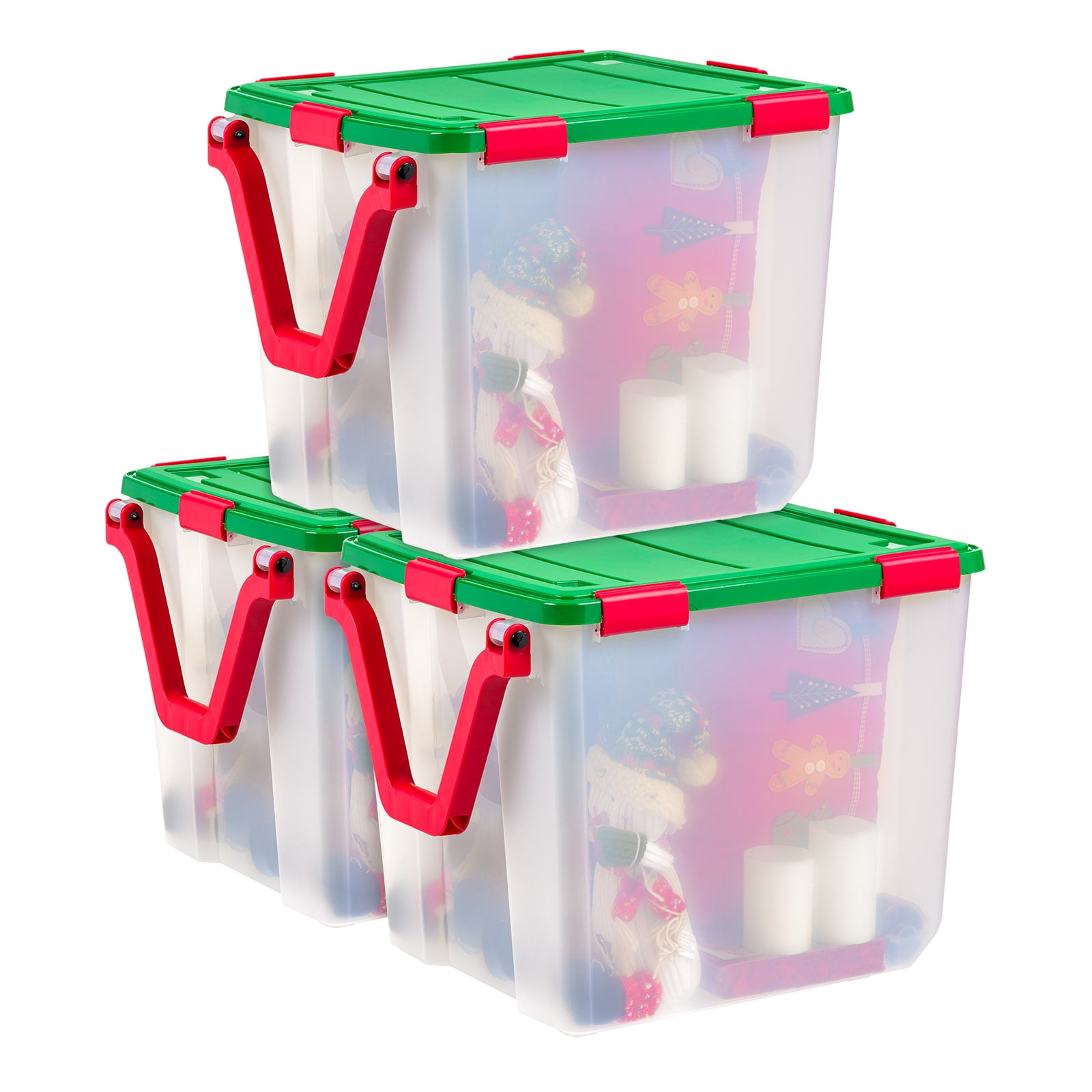 IRIS USA 106qt WEATHERPRO Wheeled Plastic Bins, Green/Red, 3 Pack with ...