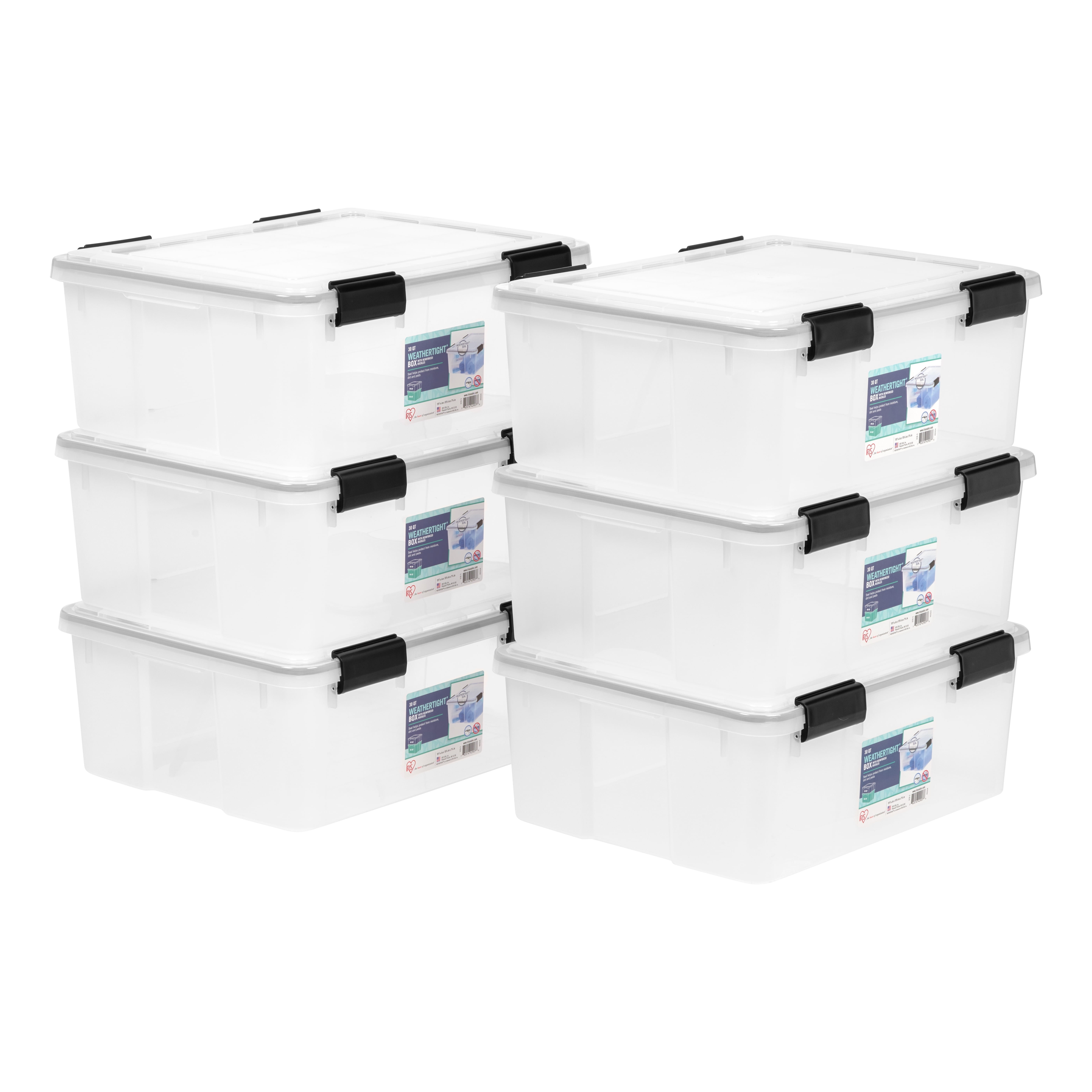 IRIS USA WEATHERPRO Clear/Black 31 Qt Storage Box, 6 Pack - Plastic See ...