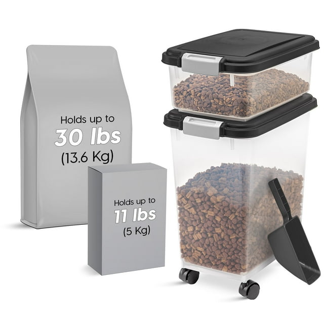 IRIS USA PET Airtight Dog Food Storage Combo, Casters, 30 lbs & 11 lbs ...