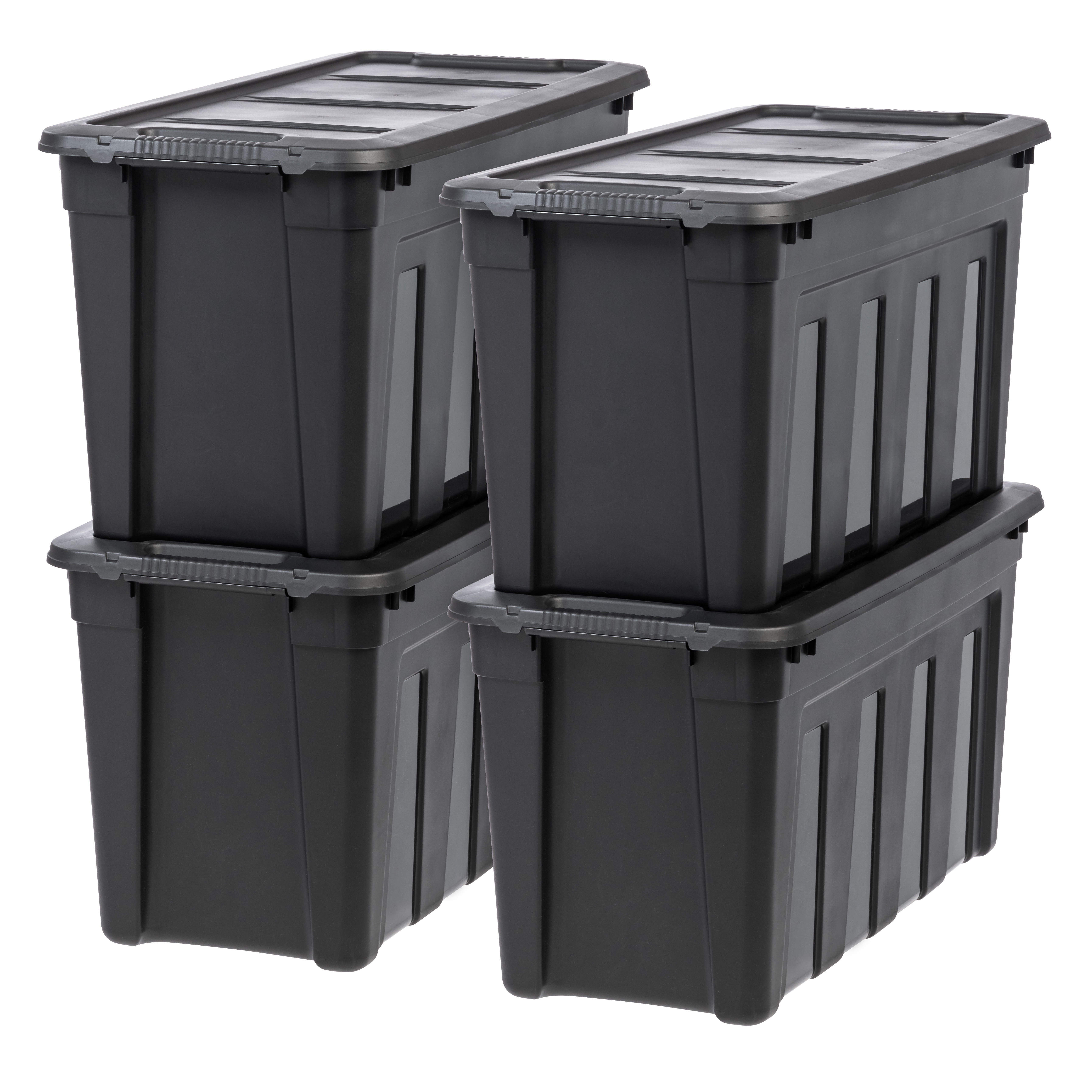 IRIS USA, 4 Pack, 31 Gal. Stackable Storage Totes - Black, Organizing ...