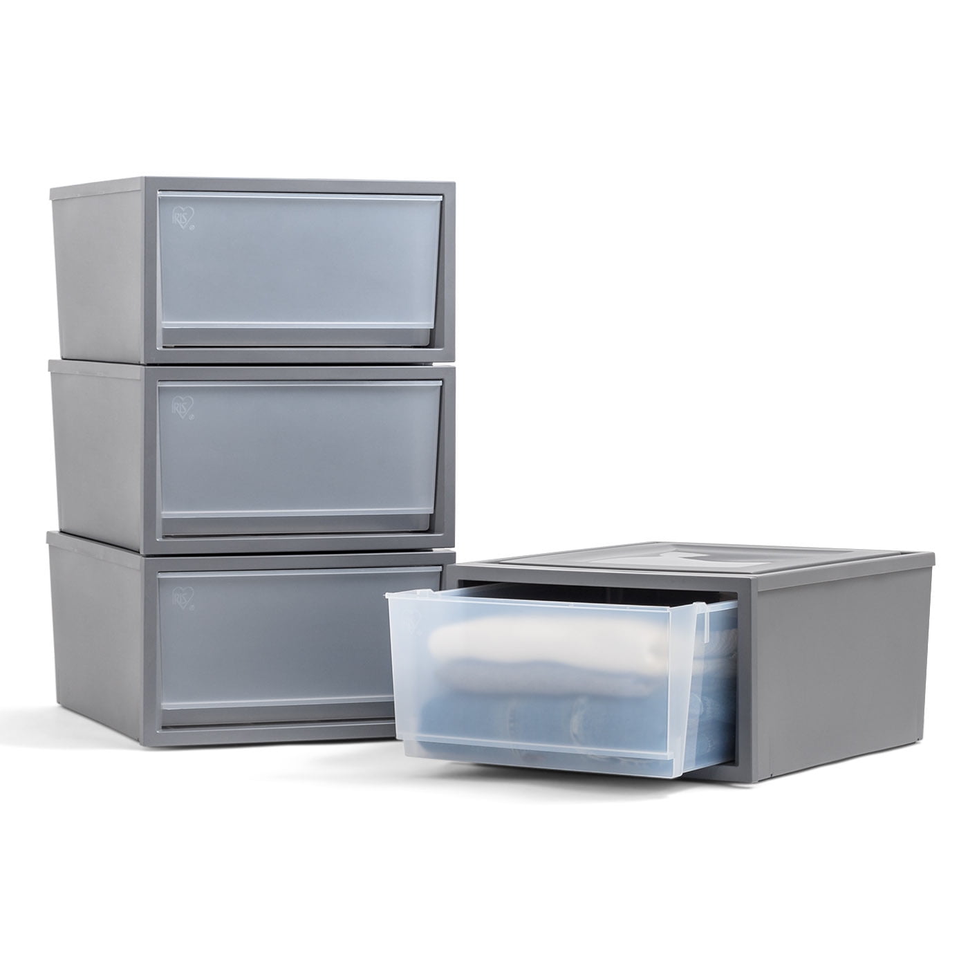 IRIS 34 Qt Stackable Plastic Storage Drawers, Dark Gray, 4 Pack ...