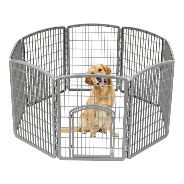 IRIS USA 34 inch Exercise 8-Panel Pet Playpen with Door, Chrome ...