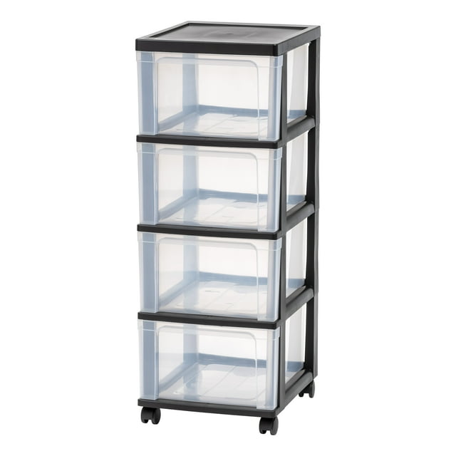 IRIS USA, 4-Drawer Narrow Plastic Storage Drawer Cart, Black - Walmart.com