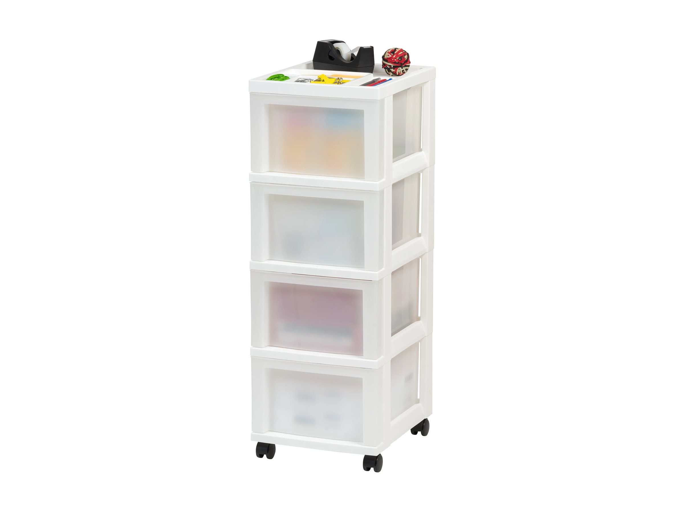 IRIS 4-Drawer Narrow Plastic Storage Drawer Cart with Organizer Top ...