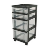 IRIS 4-Drawer Storage Cart with Organizer Top & Craft Wheels, Black ...