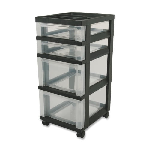 IRIS 4-Drawer Storage Cart with Organizer Top & Craft Wheels, Black ...