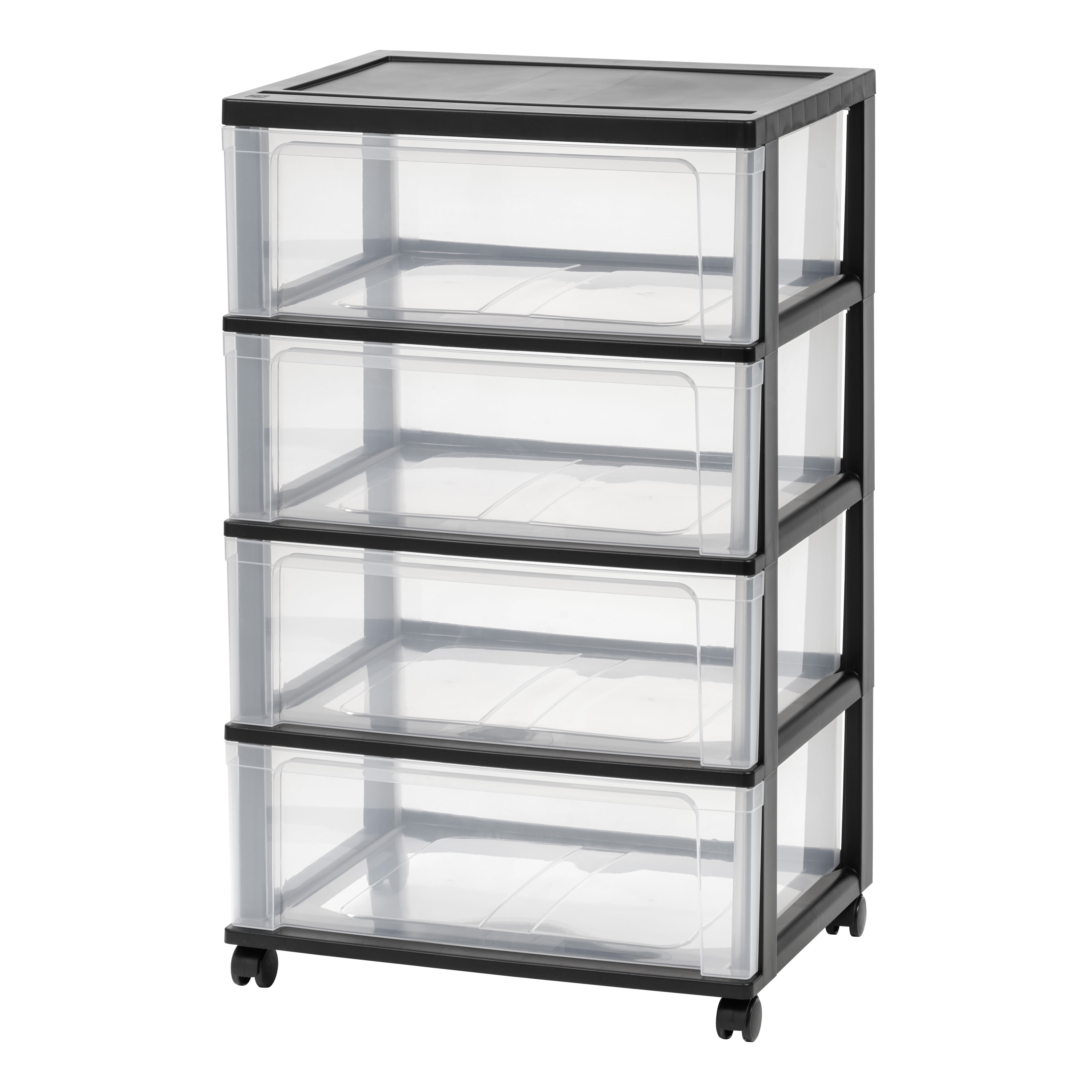IRIS USA, 4 Drawer Wide Storage Drawer Cart, Model RRK150, Black/Clear ...