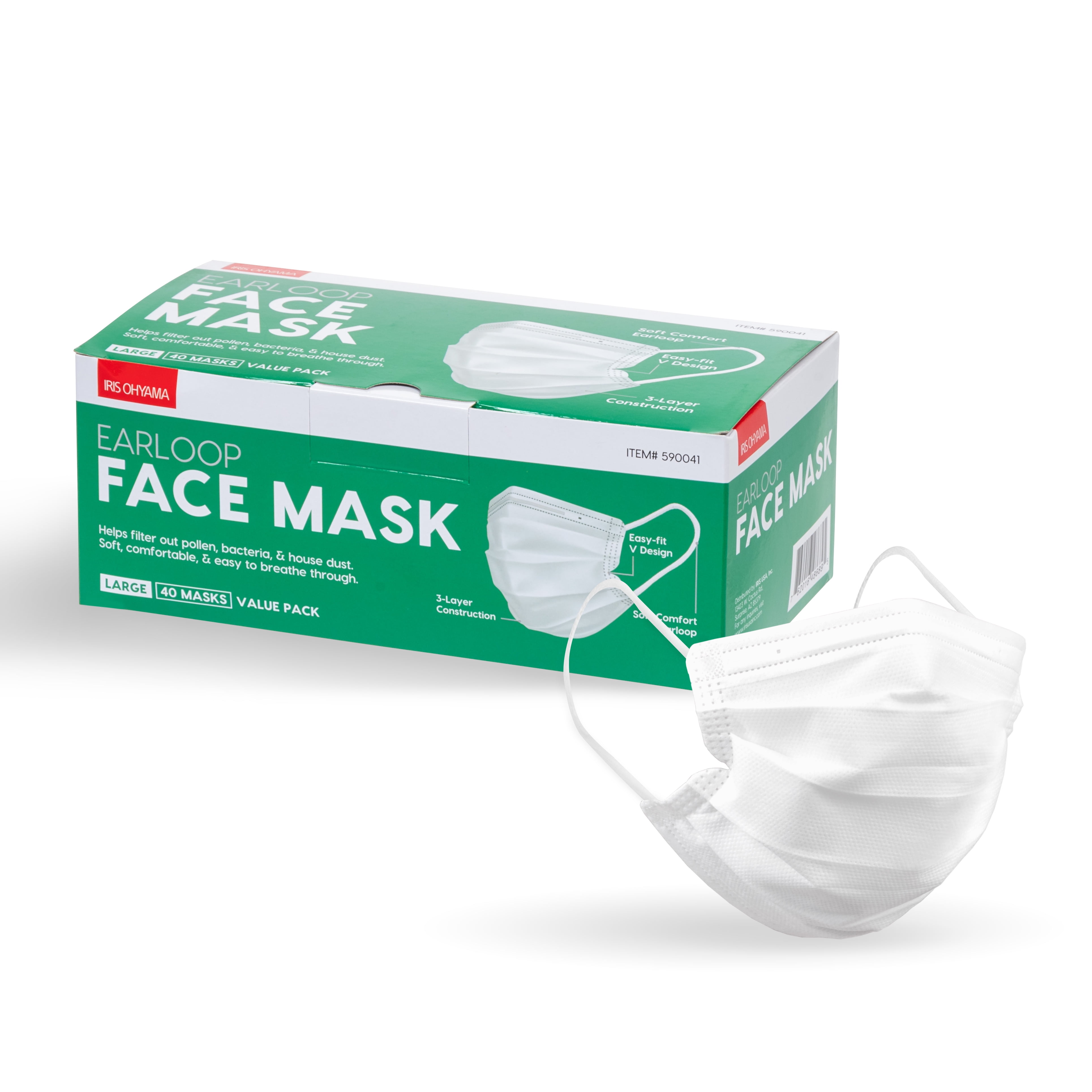 IRIS USA 40 Piece Disposable Earloop Face Mask Breathable - Walmart.com
