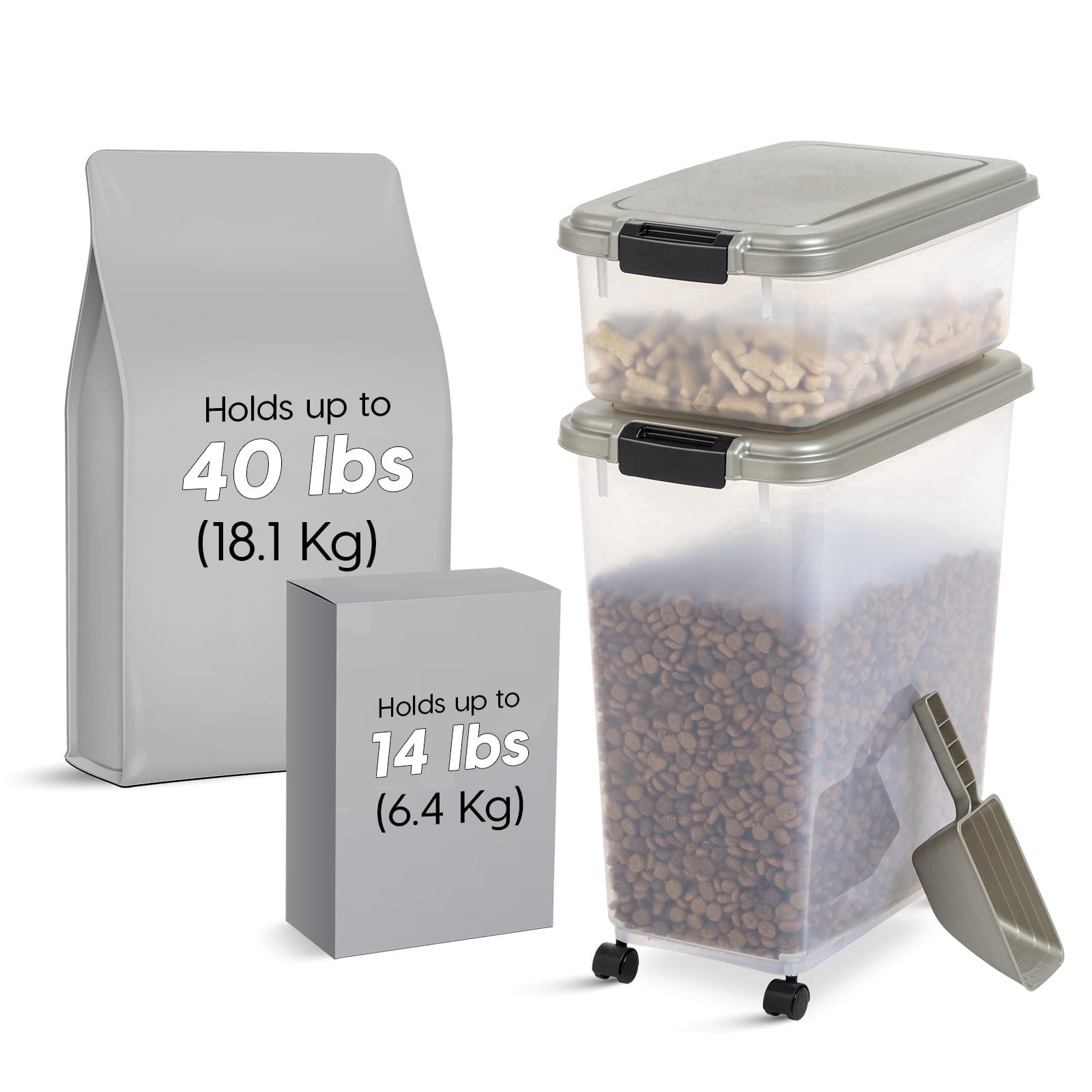 IRIS USA 40 lbs & 11 lbs Combo Airtight Dog Food Storage Container ...