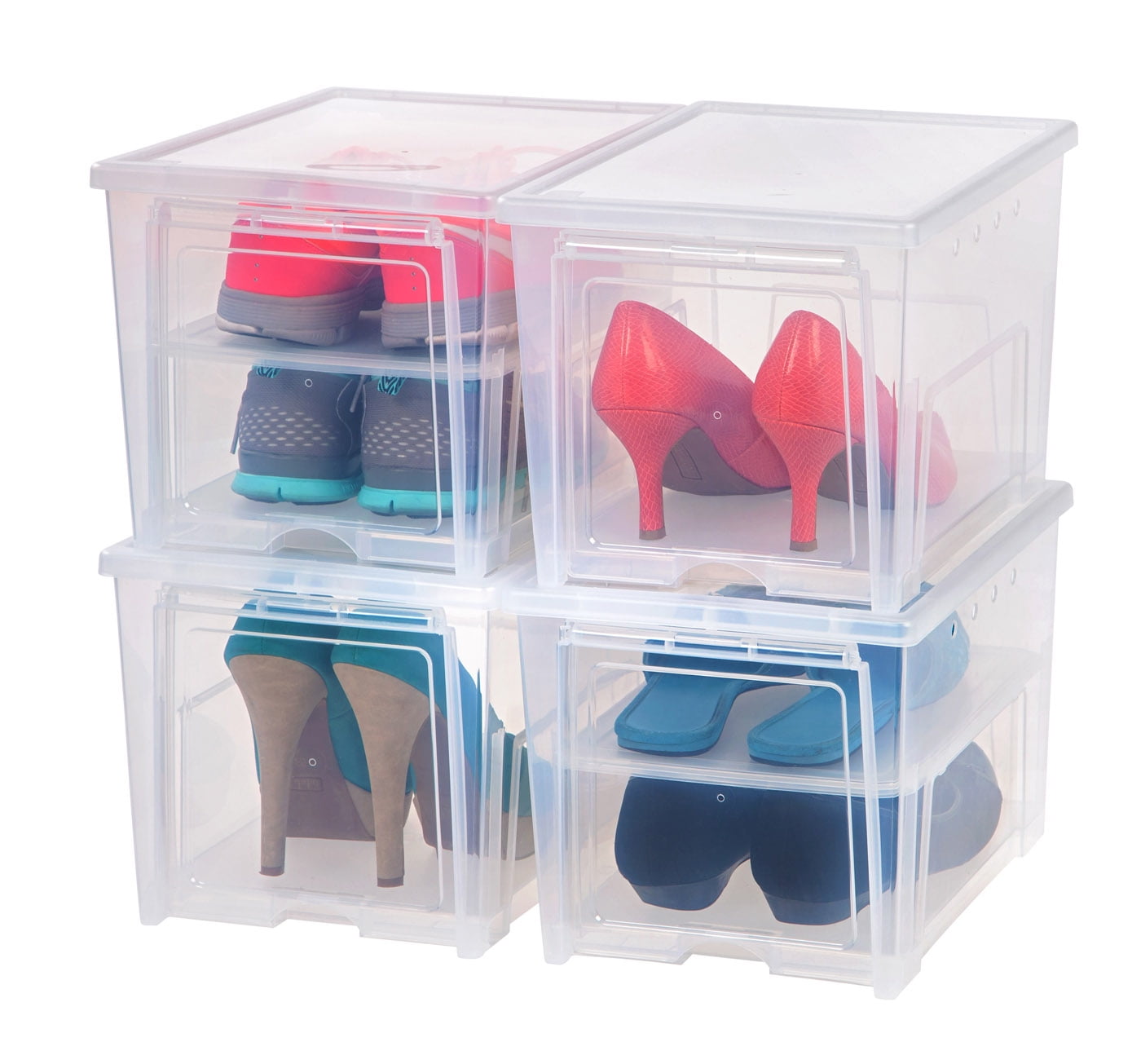IRIS USA 4pk Stackable Tall Shoe Storage Box with Flip Up Door, Clear ...