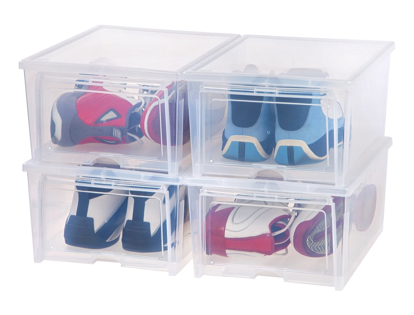 IRIS USA 4pk Stackable Wide Shoe Storage Box with Flip Up Door, Clear ...