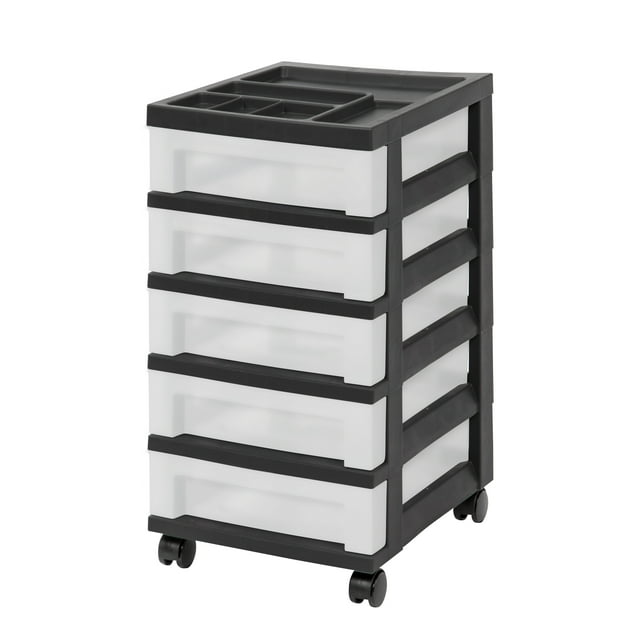 IRIS 5-Drawer Narrow Plastic Storage Drawer Cart with Organizer Top ...