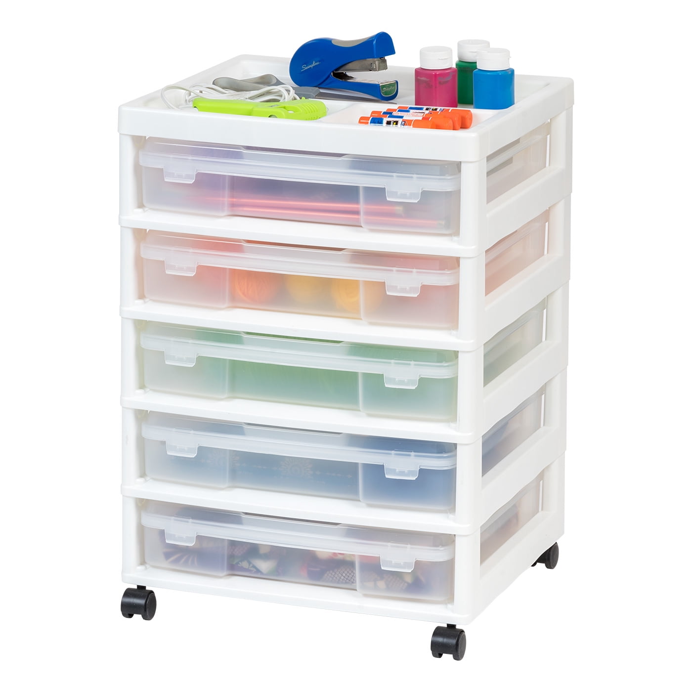 IRIS 5 Drawers Scrapbook Plastic Rolling Storage Cart with Organizer ...