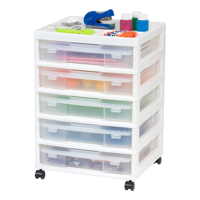 IRIS 5 Drawers Scrapbook Plastic Rolling Storage Cart with Organizer ...
