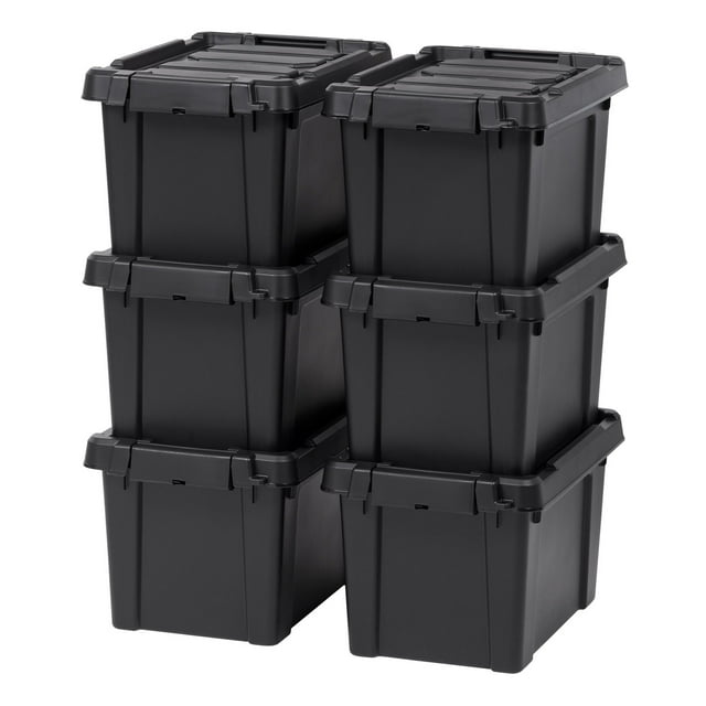 IRIS USA, 5 Gallon Black Storage Totes - Pack of 6, Lockable, Stackable ...