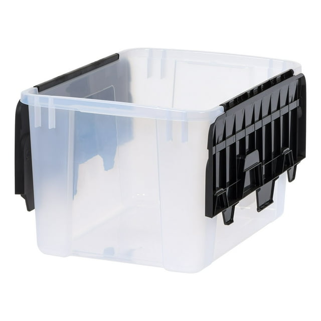 IRIS USA 50qt Clear View Wing-lid Hinged Lid Plastic Storage Organizing Container Bin, Black ...