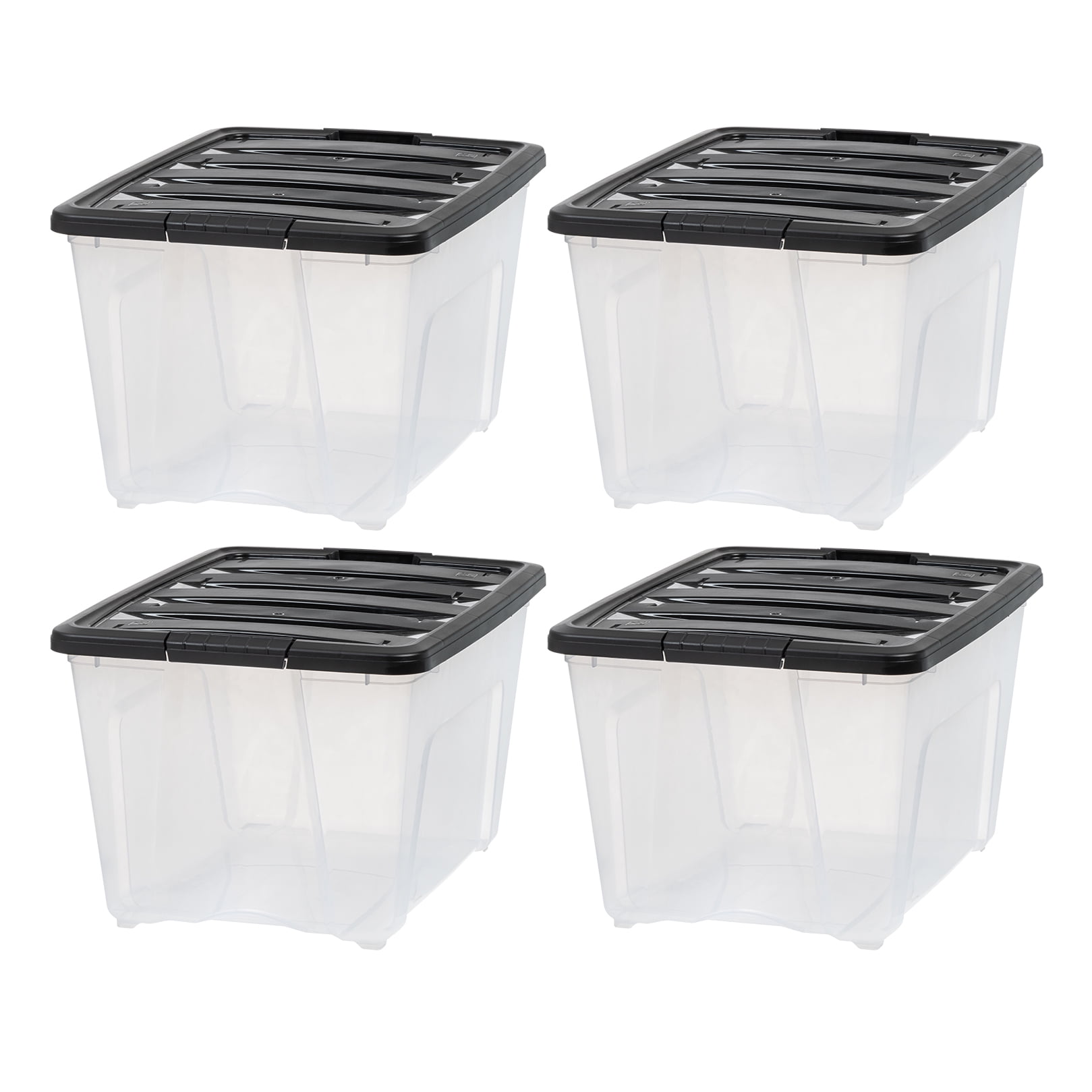 IRIS USA 54 Qt Stackable Storage Bins, 4 Pack - Clear/Black, BPA-Free ...