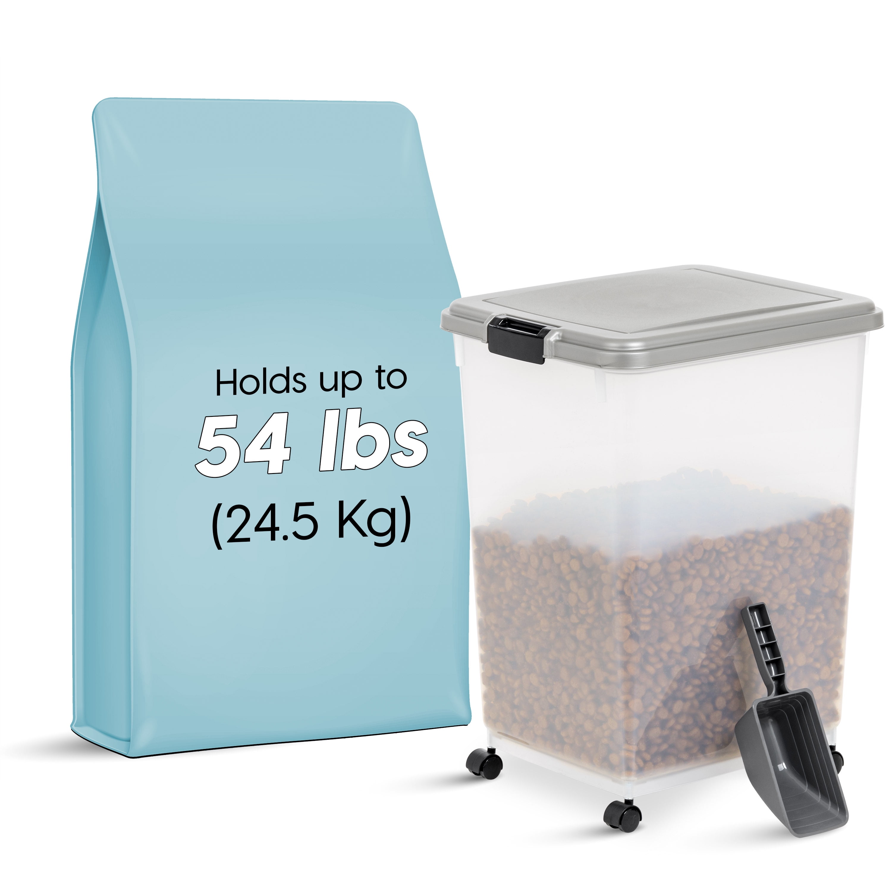 IRIS USA Airtight Pet Food Storage Bins, 55lb Capacity with Plastic Lid ...