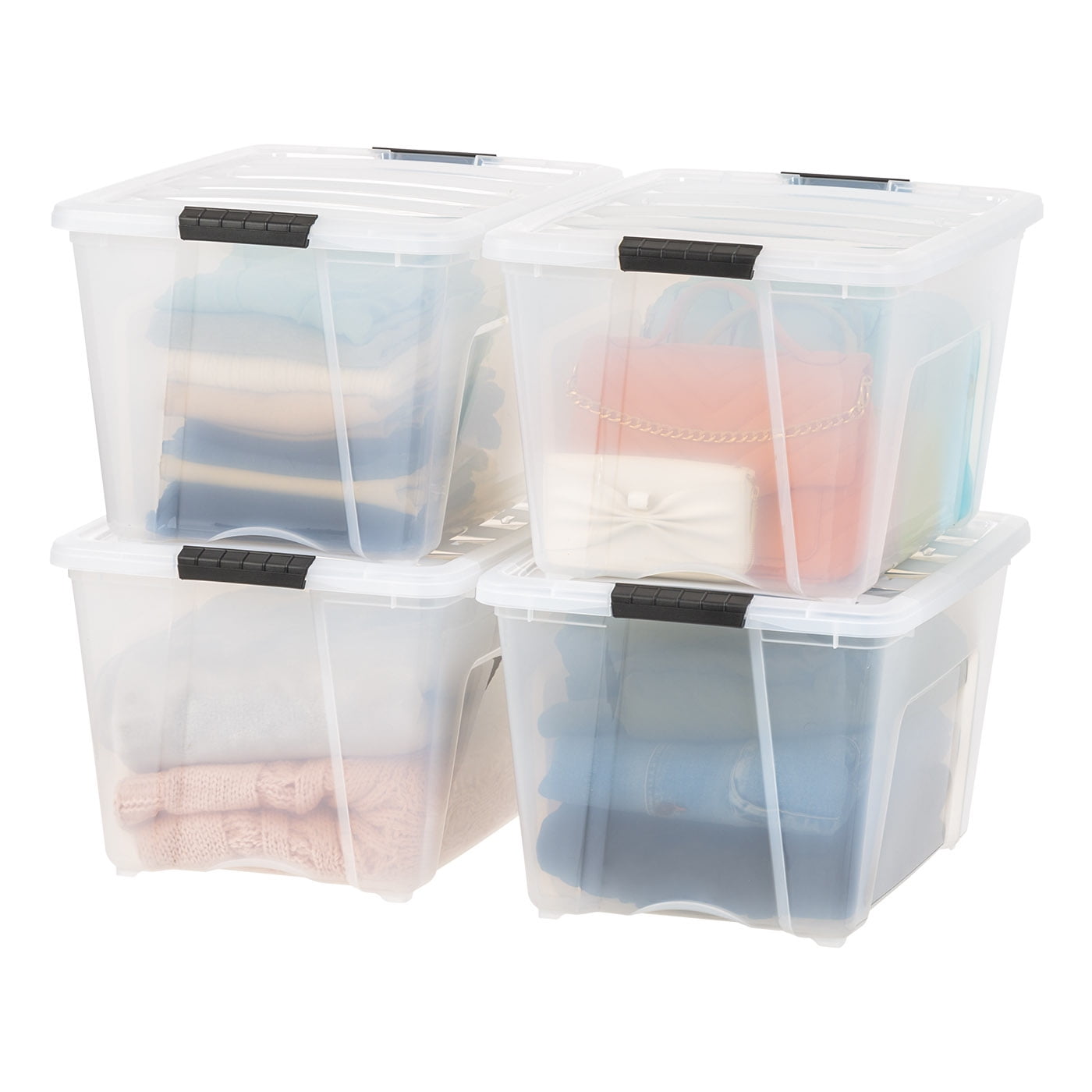 Iris Usa 54 Qt Stackable Plastic Storage Boxes 4 Pack Clear Bpa