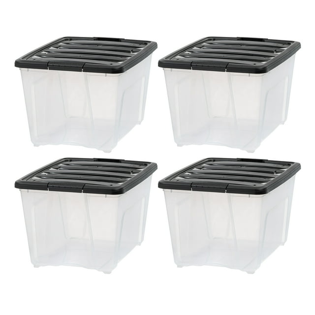 IRIS USA 54 Qt Stackable Storage Bins, 4 Pack - Clear/Black, BPA-Free ...