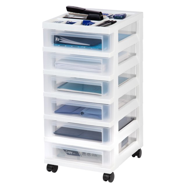 Iris Usa 6 Drawer Medium Storage Cart With Organizer Top White Clear
