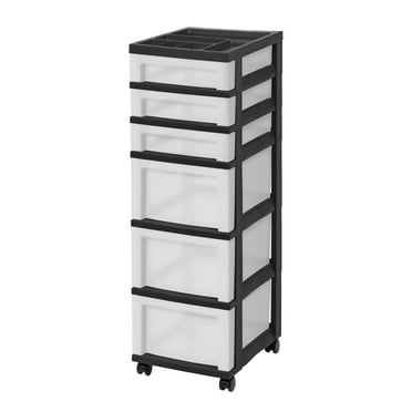 IRIS 4-Drawer Storage Cart with Organizer Top & Craft Wheels, Black ...