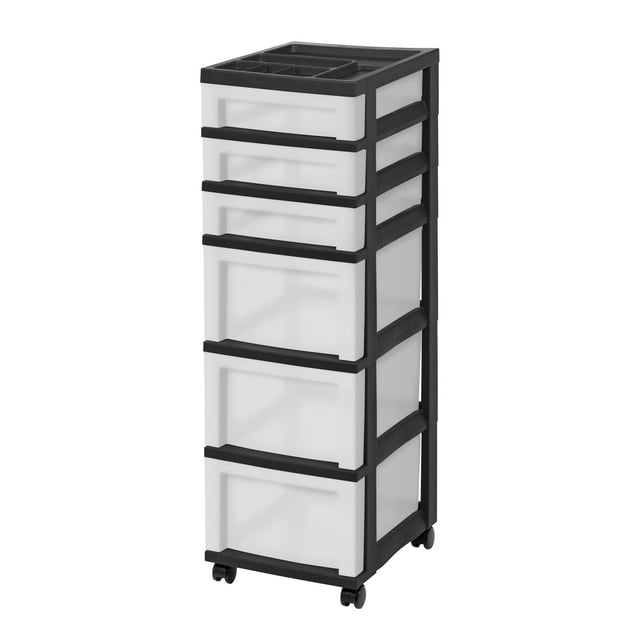 IRIS USA 6-Drawer Plastic Storage Cart with Rollers, Organizer Top ...