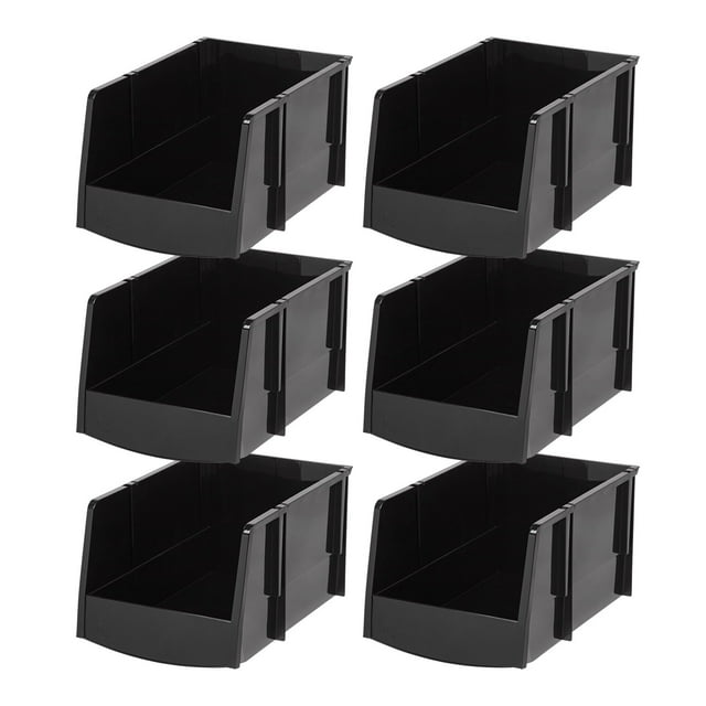 IRIS USA 6 Pack Jumbo Plastic Open Front Stackable Storage Bin, Black ...