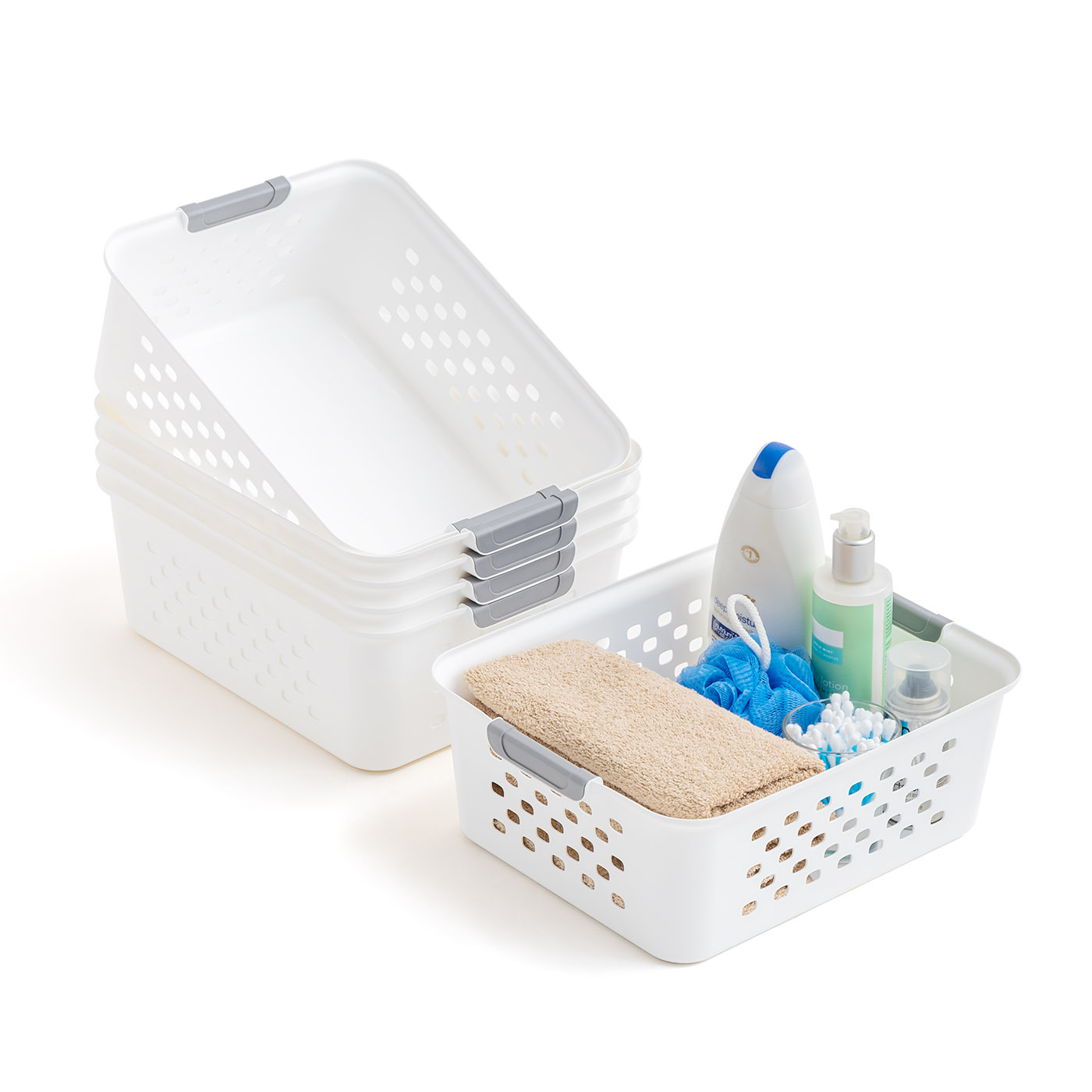 IRIS USA 6 Pack Shelf Storage Basket Organizer for Pantries, White ...