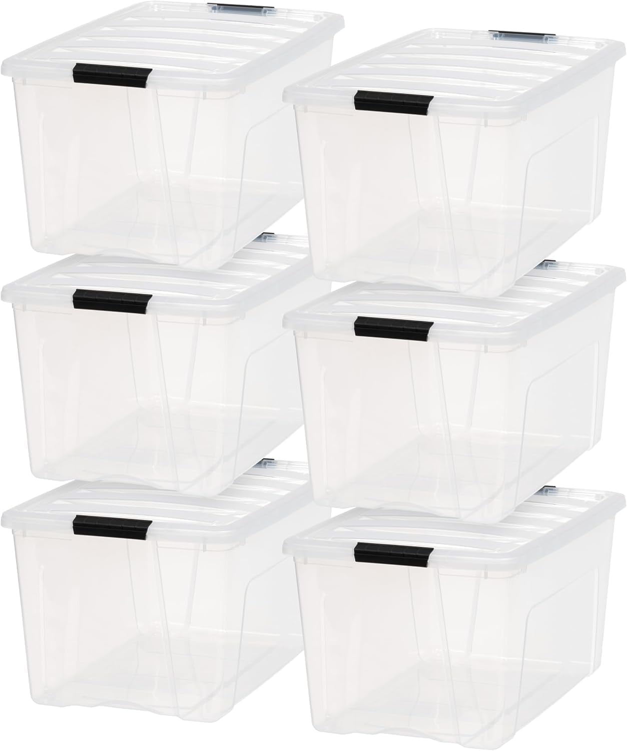 IRIS USA 72 Qt Stackable Plastic Storage Bins with Lids, 6 Pack ...