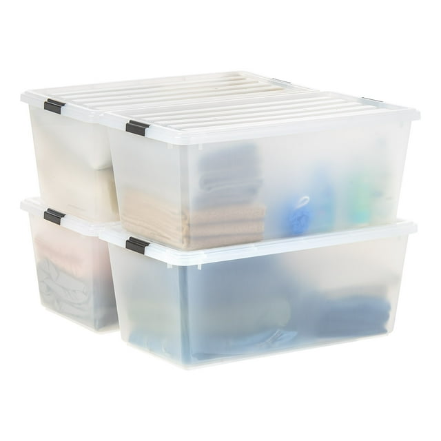 IRIS USA 91 Quart Stackable Plastic Storage Bins with Latching Buckles ...