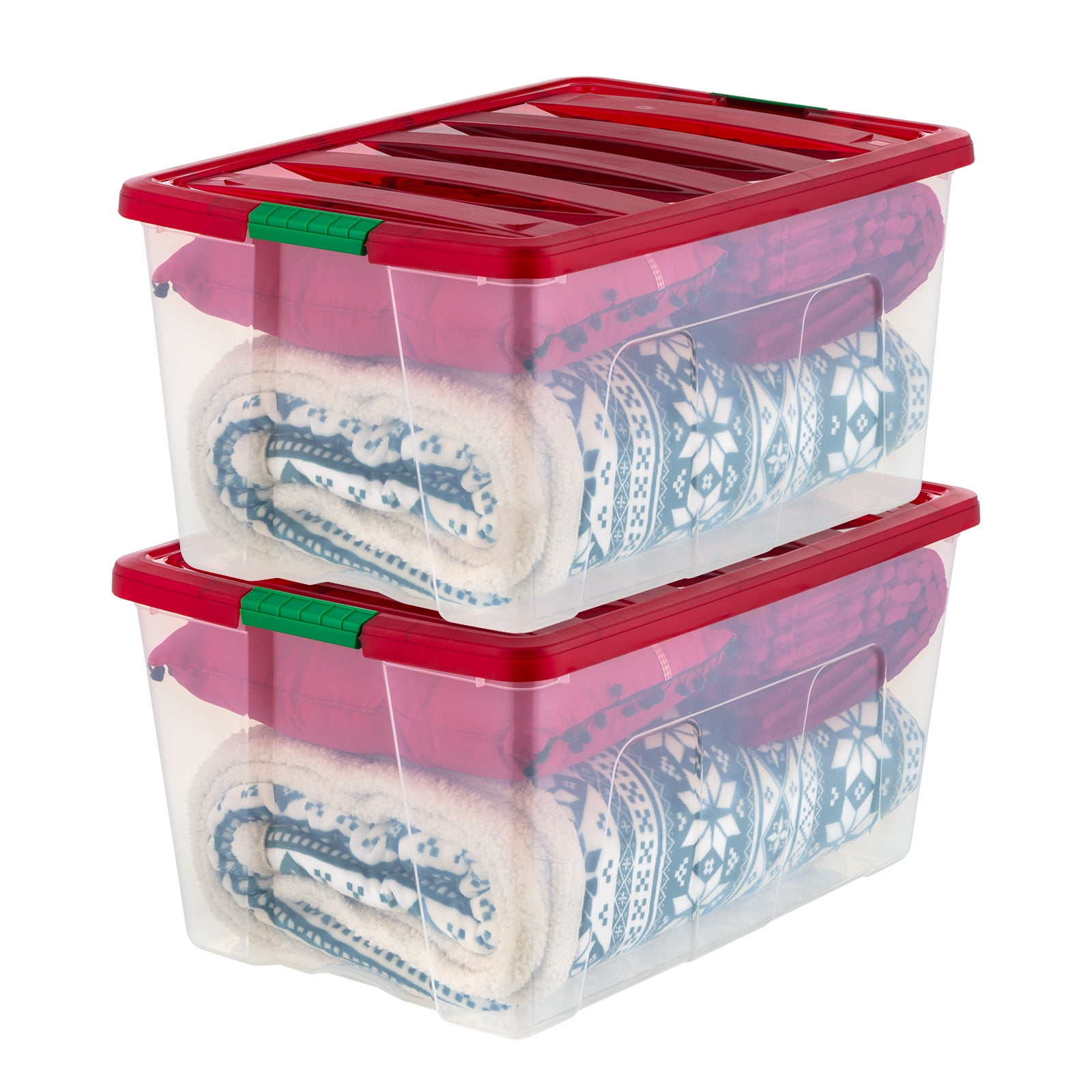 IRIS USA 94 Quart Stackable Holiday Plastic Storage Bins with Lids and ...