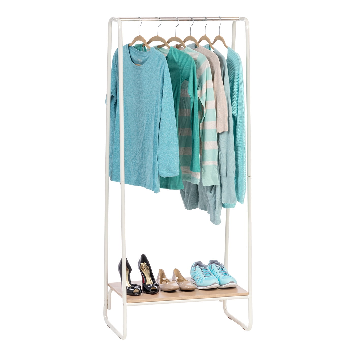 IRIS USA Clothes Rack for Hanging Clothes with Bottom Wood Shelf ...