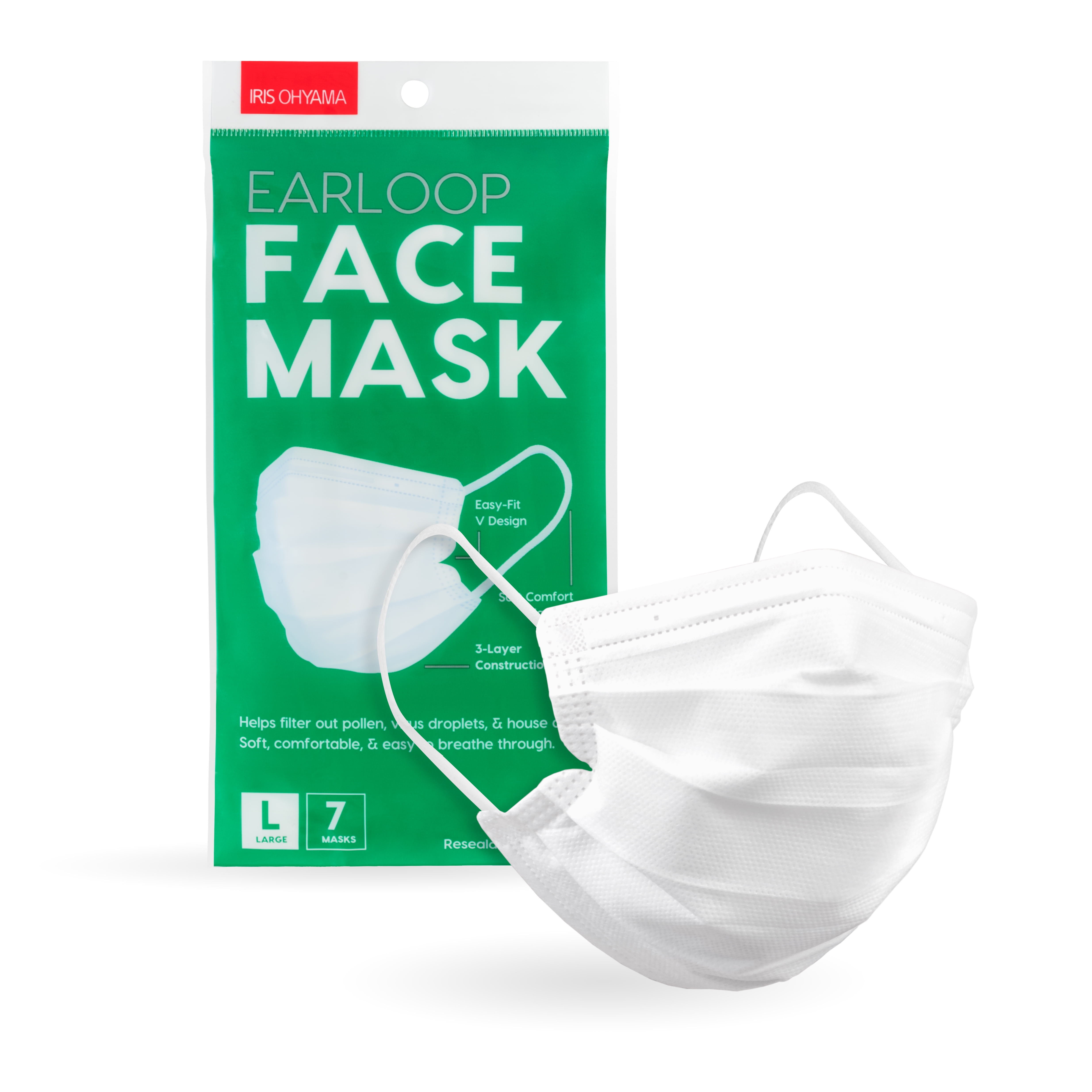 IRIS USA Earloop Face Mask 7 Piece Resealable, White - Walmart.com