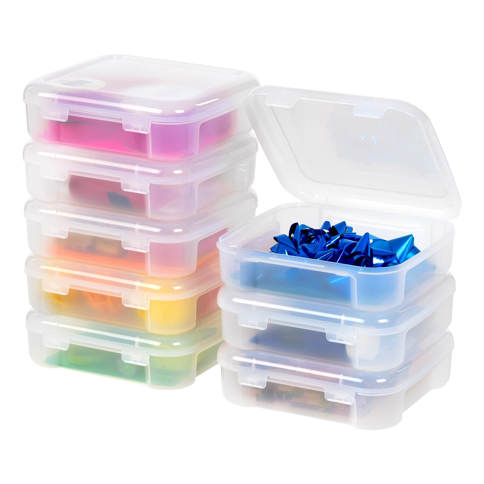IRIS USA Craft Plastic Handle Small Containers, 8 Pack 6" x 6" Hobby ...