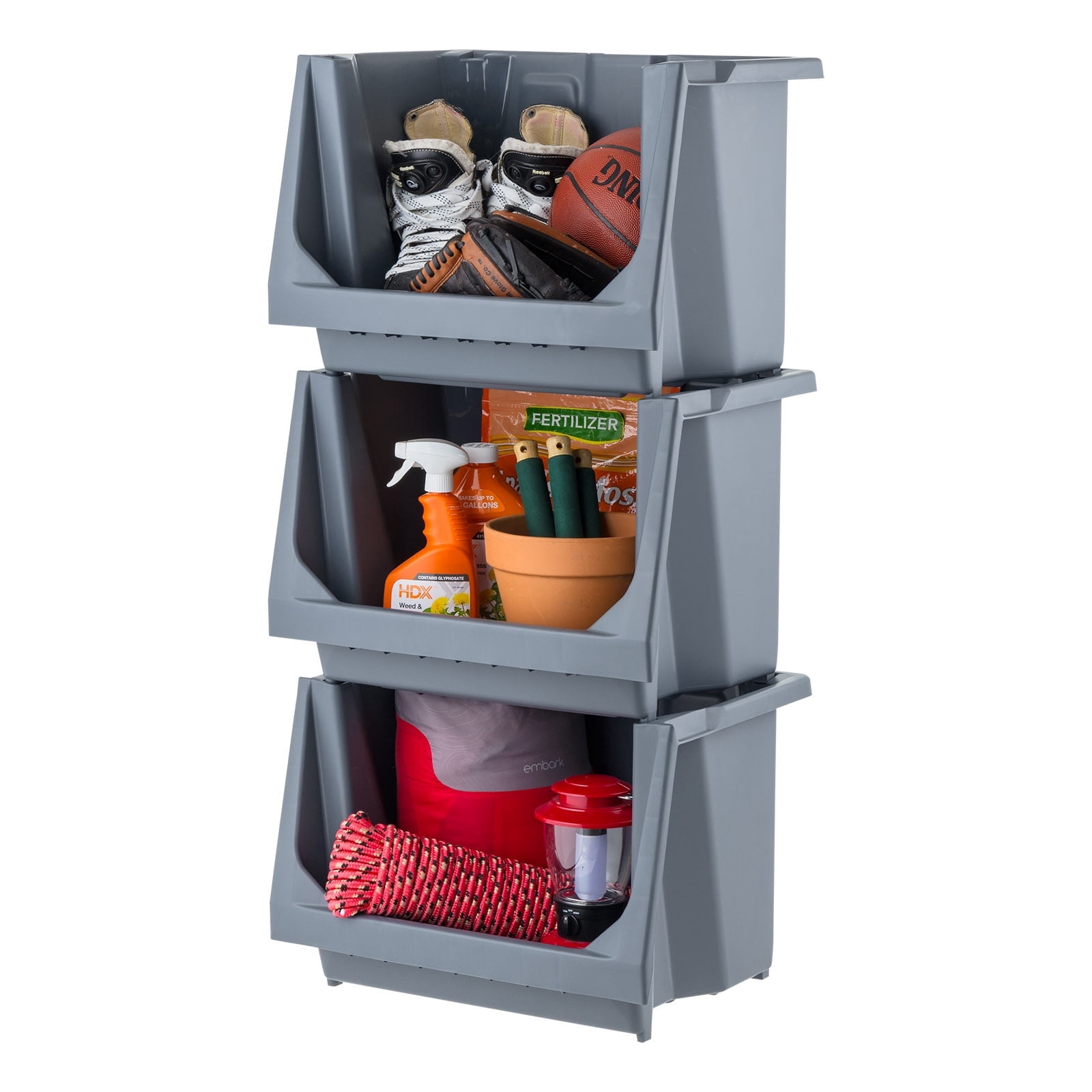 IRIS USA Medium Stackable Storage Bins Open Front, Heavy Duty Garage ...