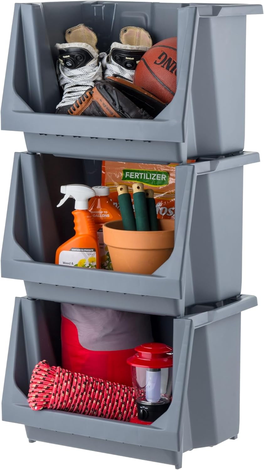 IRIS USA Medium Stackable Storage Bins Open Front, Heavy Duty Garage ...